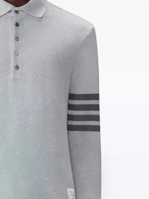Thom Browne Textured Pique 4-bar Long Sleeve Polo Shirt