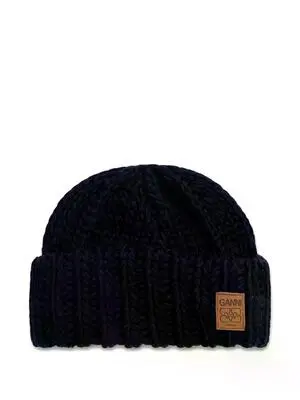 GANNI Logo-patch Beanie - Blue