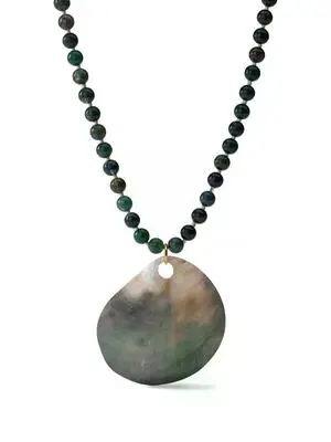 LUV AJ Beaded Chain Necklace With Shell Pendant - Green