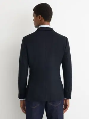 REISS Db Carson Flannel Double-breasted Blazer - Navy