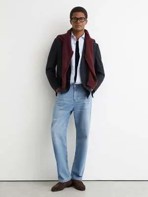 REISS Tailored Carson Flannel Single-breasted Blazer - Navy