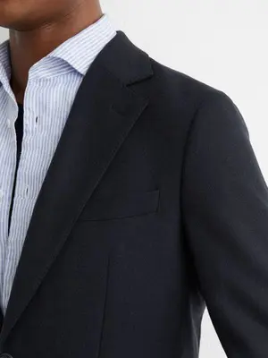 REISS Tailored Carson Flannel Single-breasted Blazer - Navy