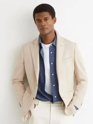 REISS Tailored Carson Flannel Single-breasted Blazer