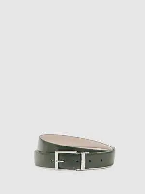 REISS Ricky Reversible Leather Belt - Forest Green/off White