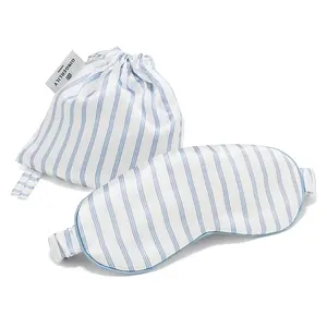 Gingerlily Silk Ticking Eye Mask With Pouch - Summerhill Blue White
