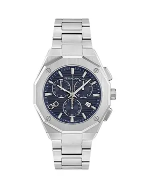 FERRAGAMO Edge Chrono Bracelet Watch, 42mm - Navy/silver