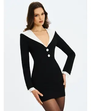 MISS CIRCLE Heather Collared Button-front Mini Dress