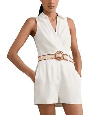 REISS Mila Linen Playsuit - Cream