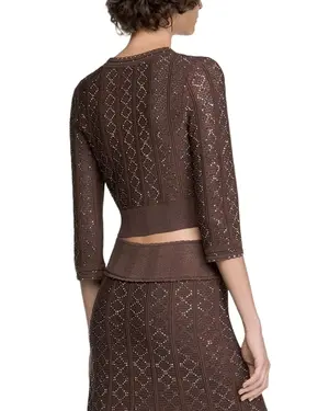 Sandro Strass Knit Cropped Cardigan - Brown
