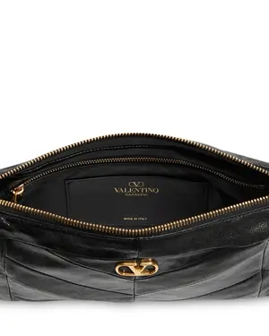 Valentino Garavani Panthea Small Vlogo Leather Shoulder Bag - Black
