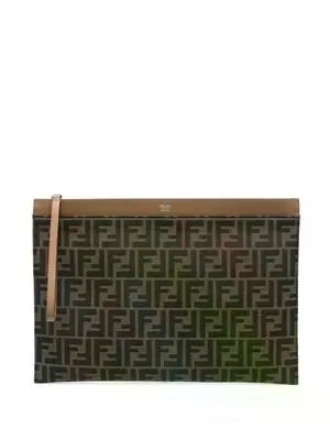 Fendi FF-Jacquard Flat Pouch Brown