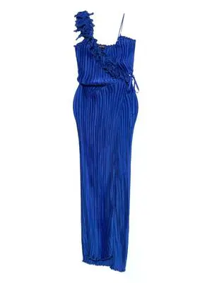 DAPHNE VALENTE Plissé Maxi Dress - Blue