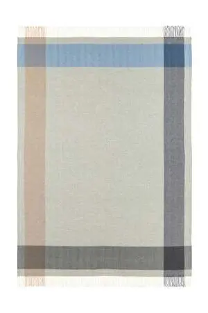 Johnstons Of Elgin Block Border Wool Throw In Cool - Blue