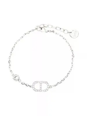 Dior Rhinestone Logo Charm Bracelet - Silver