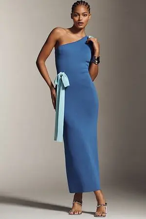 THE WOLF GANG Tacha One-shoulder Bow Maxi Dress - Blue