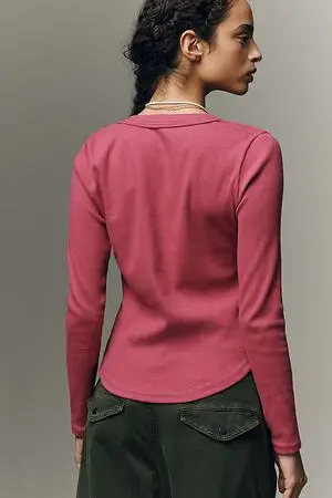 PILCRO Long-sleeve Henley Top - Rose