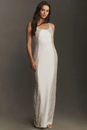 Ila Sequin Embellished Silk Slip Gown - White