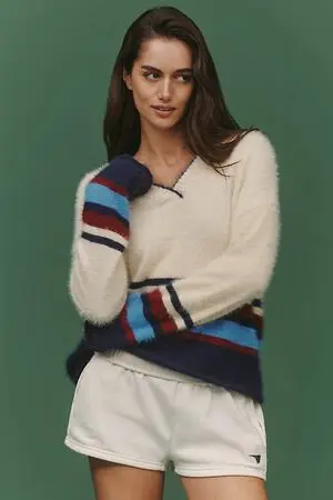 Sundry Stripe Border V-neck Pullover Sweater