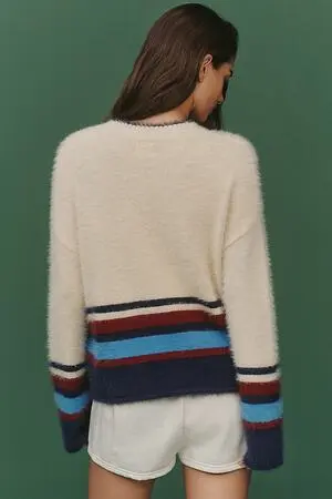 Sundry Stripe Border V-neck Pullover Sweater