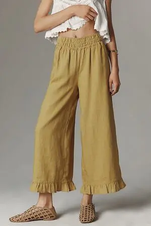 THE SOMERSET COLLECTION BY ANTHROPOLOGIE Somerset Linen Petticoat Crop Pants