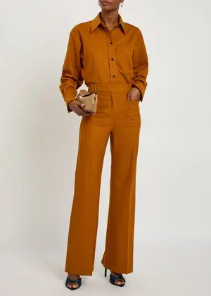 Victoria Beckham Alina Flared-leg Twill Trousers - Bronze
