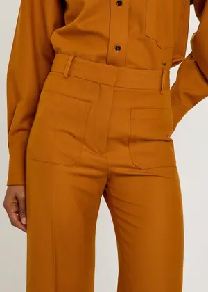 Victoria Beckham Alina Flared-leg Twill Trousers - Bronze