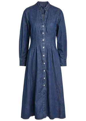 Veronica Beard Arcadia Pintuck Denim Midi Dress