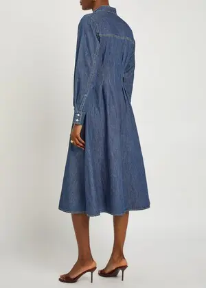 Veronica Beard Arcadia Pintuck Denim Midi Dress