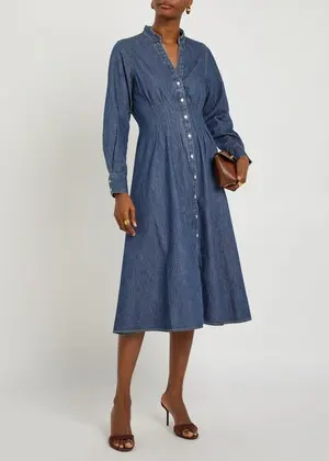 Veronica Beard Arcadia Pintuck Denim Midi Dress