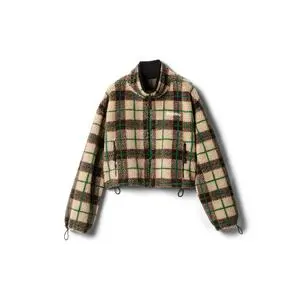 Miu Miu Checked Teddy Jacket With Zip Closure - Albino/cocoa