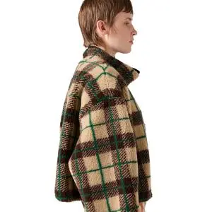 Miu Miu Checked Teddy Jacket With Zip Closure - Albino/cocoa