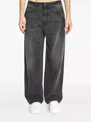 Dolce & Gabbana Logo Plaque Wide Leg Denim Jeans - Grey
