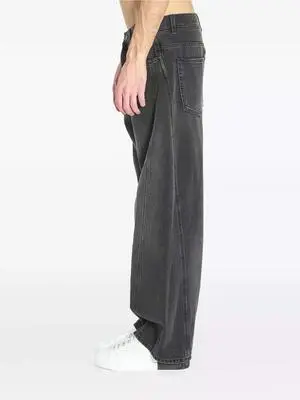 Dolce & Gabbana Logo Plaque Wide Leg Denim Jeans - Grey