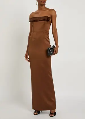 THE NEW ARRIVALS ILKYAZ OZEL Strapless Satin Maxi Dress With Bow Appliqu