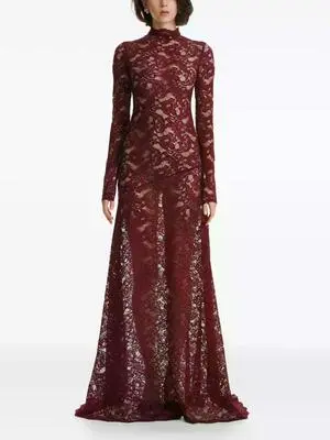 Mock Neck Lace Maxi Dresses