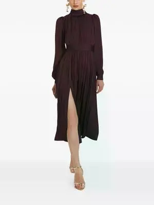 Pleated Slit Midi Dresses