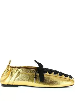GANNI Lace-up Ballerina Flats - Gold