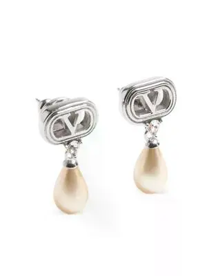Valentino Garavani Vlogo Crystal And Pearl Drop Earrings - Silver