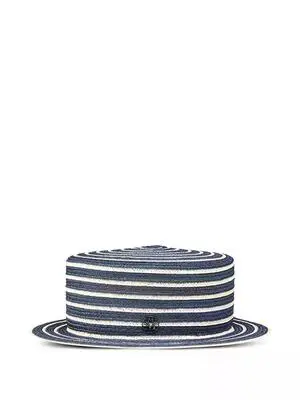 MAISON MICHEL Augusta Striped Hat - Blue