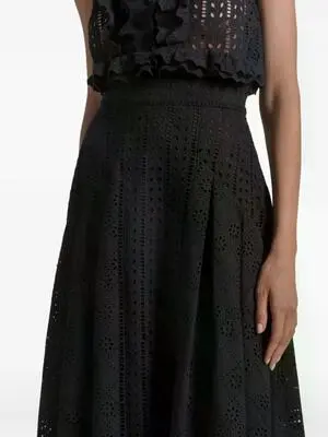 Alberta Ferretti Eyelet Midi Skirt - Black