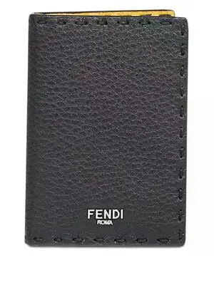 Fendi Logo Stitched Leather Cardholder - Black