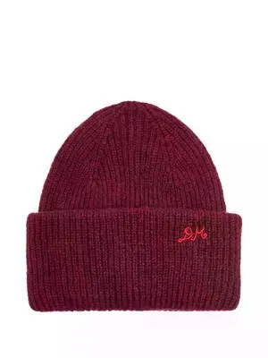 DAMSON MADDER Embroidered Knitted Beanie Hat - Red