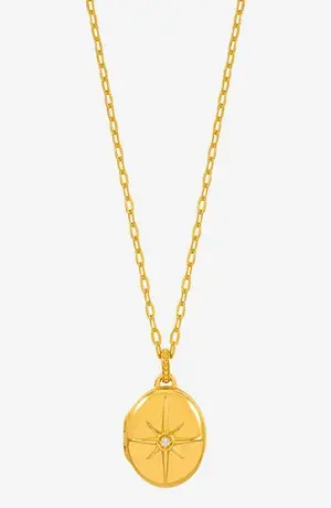 DOWER & HALL Diamond Starburst Oval Locket Necklace - Yellow Gold Vermeil