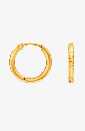 DOWER & HALL Medium Hammered Nomad Huggie Hoop Earrings - Yellow Gold Vermeil