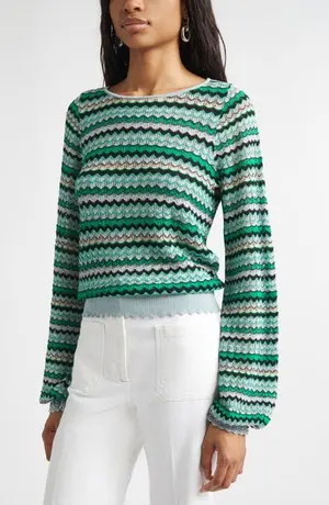Ramy Brook Fiora Pointelle Sweater - Moonstone Blue Chevron