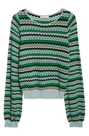 Ramy Brook Fiora Pointelle Sweater - Moonstone Blue Chevron