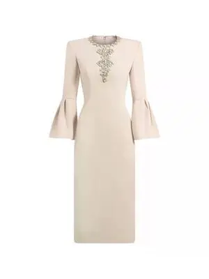 Jenny Packham Margoni Front-embellished Midi Dress - Neutrals