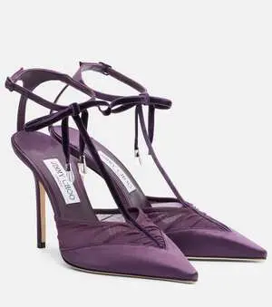JIMMY CHOO Afia 100 Velvet-trimmed Satin Pumps - Purple