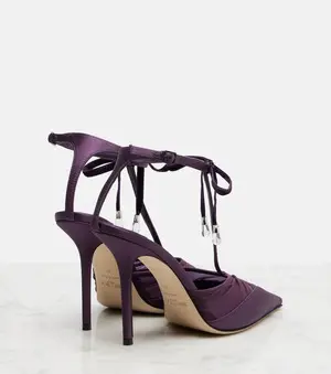 JIMMY CHOO Afia 100 Velvet-trimmed Satin Pumps - Purple