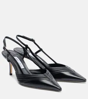 JIMMY CHOO Afia 65 Leather Slingback Pumps - Black